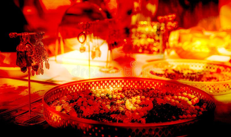 Beautiful Jewelry on the Table, Jewelry with Healing Stones. Stock ...