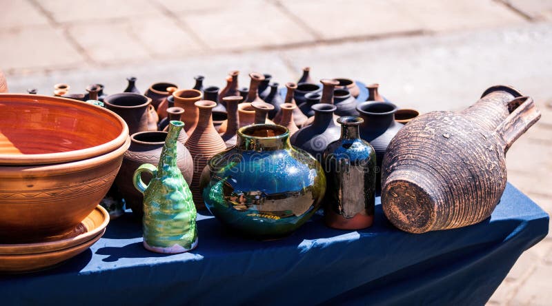 Beautiful Jugs are on the Table Stock Image - Image of blue, iron ...