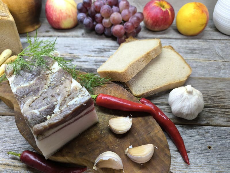 Beautiful Juicy Piece of Bacon on a Sliced Board Stock Image - Image of ...