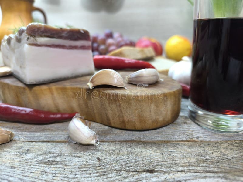 Beautiful Juicy Piece of Bacon on a Sliced Board Stock Photo - Image of ...