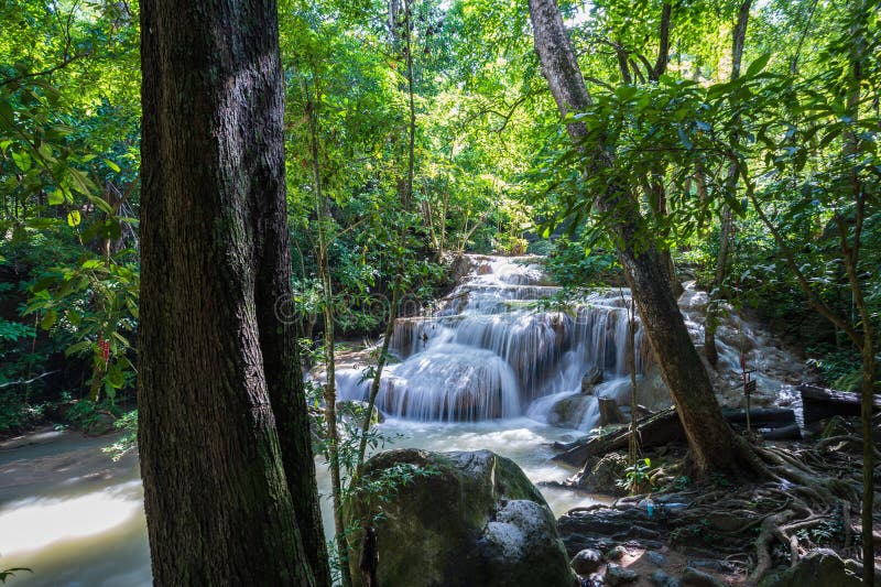 Beautiful Jungle Waterfall in Tropical Rainforest in Thailand Stock ...