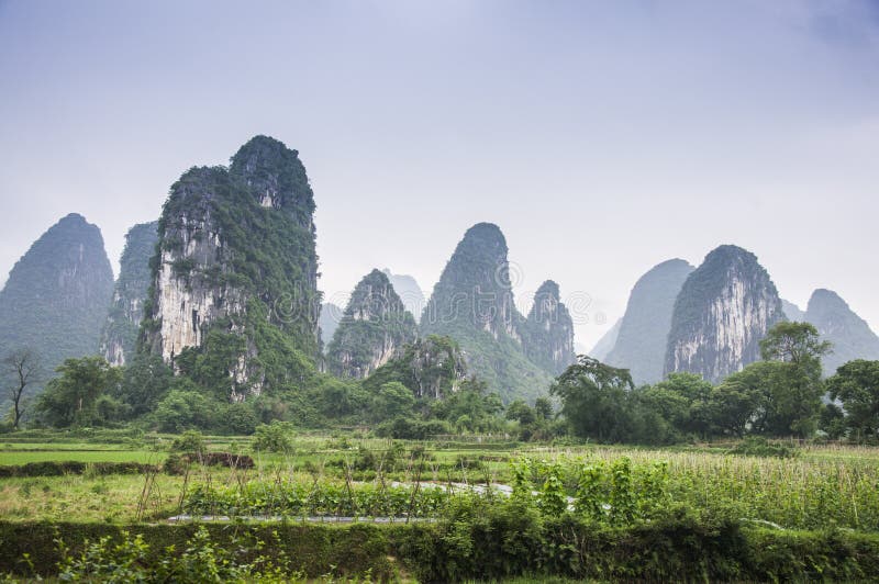 Beautiful Karst Rural Scenery in Guilin, China Stock Photo - Image of ...