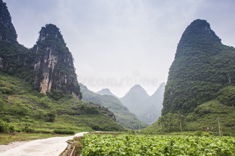 Beautiful Karst Rural Scenery in Guilin, China Stock Photo - Image of ...