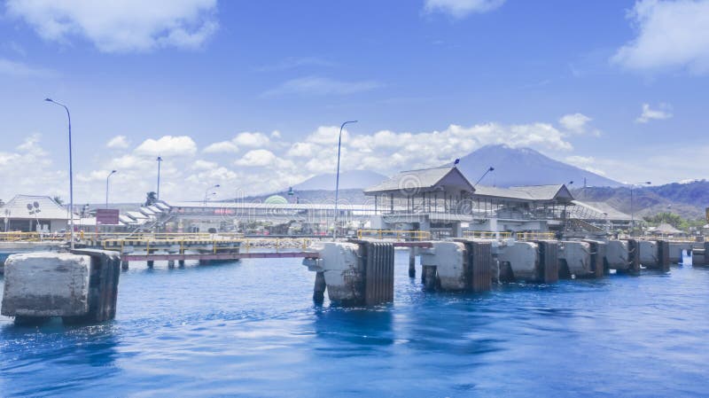 Beautiful Ketapang Harbor with Misty Mountain Editorial Photography ...