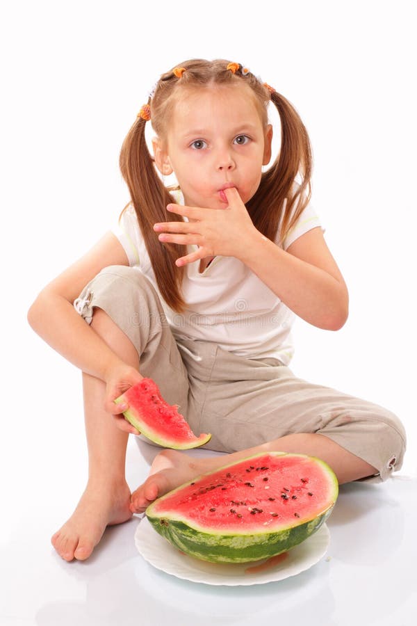 Beautiful Kid Eating Watermelon Stock Image - Image of happy, flavor ...