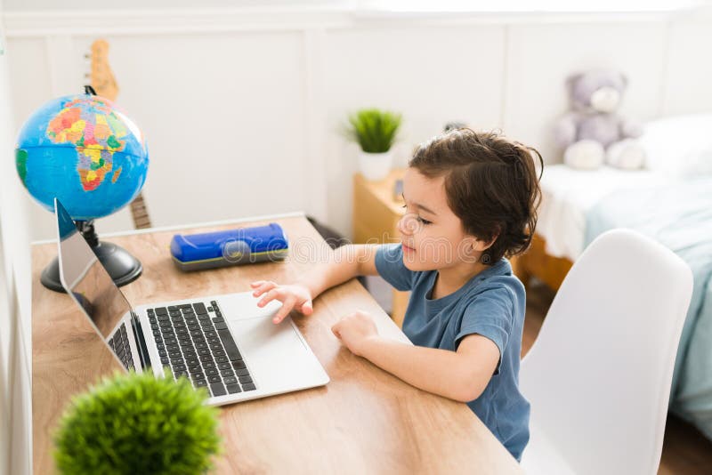 Beautiful Kid Playing Online on the Computer Stock Image - Image of ...