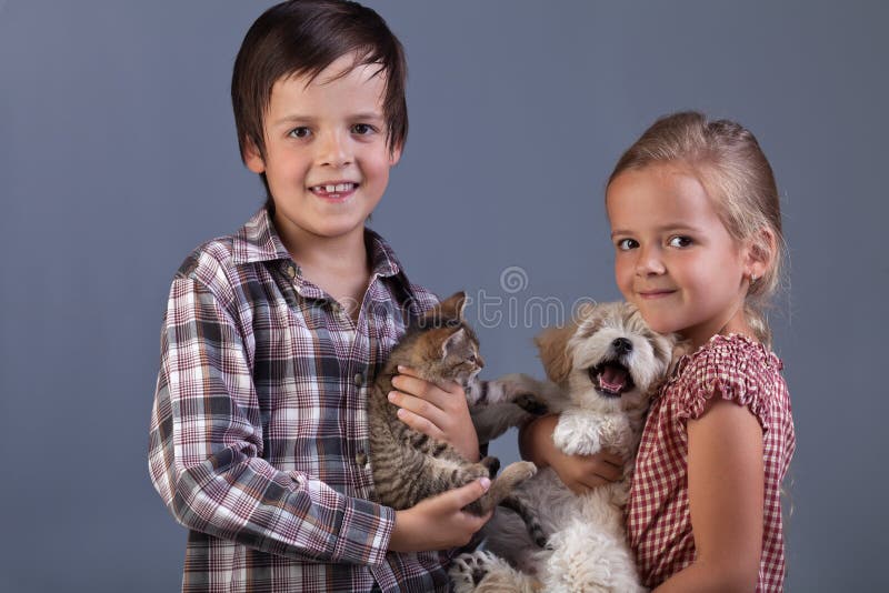 Beautiful Kids with Their Lovely Pets Stock Image - Image of little ...