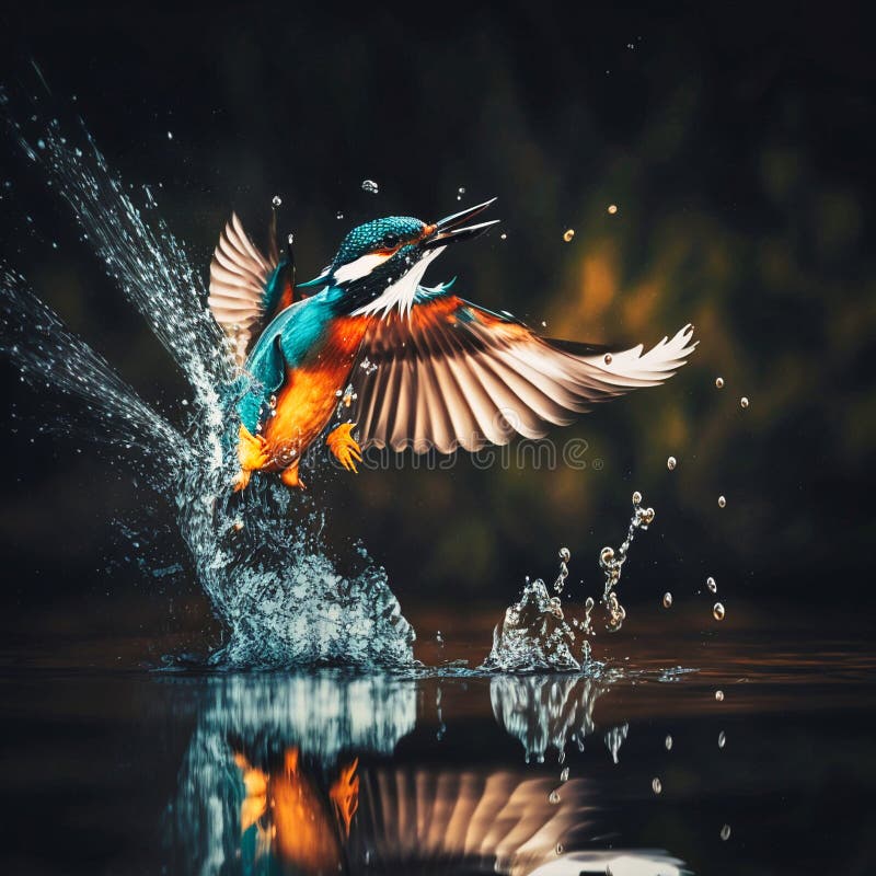 The Beautiful Kingfisher Diving for Catching Fish, Generative AI Stock ...