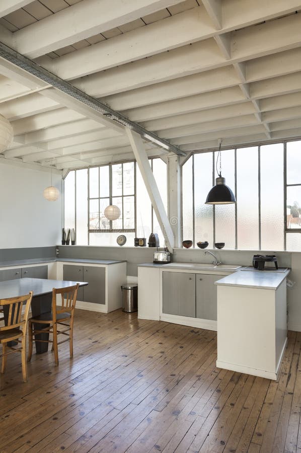 Beautiful Kitchen of a Loft Stock Photo - Image of loft, white: 29344028