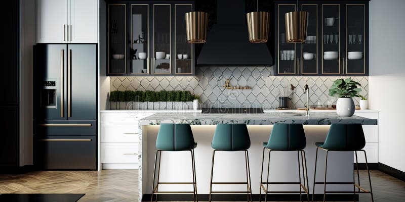 Beautiful Kitchen in Luxury Modern Contemporary Home Interior ...