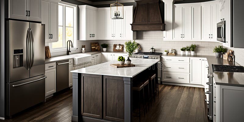 Beautiful Kitchen in New Custom Home. Generative AI Stock Illustration ...