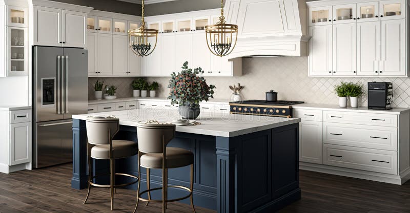 Beautiful Kitchen in New Custom Home. Generative AI Stock Illustration ...