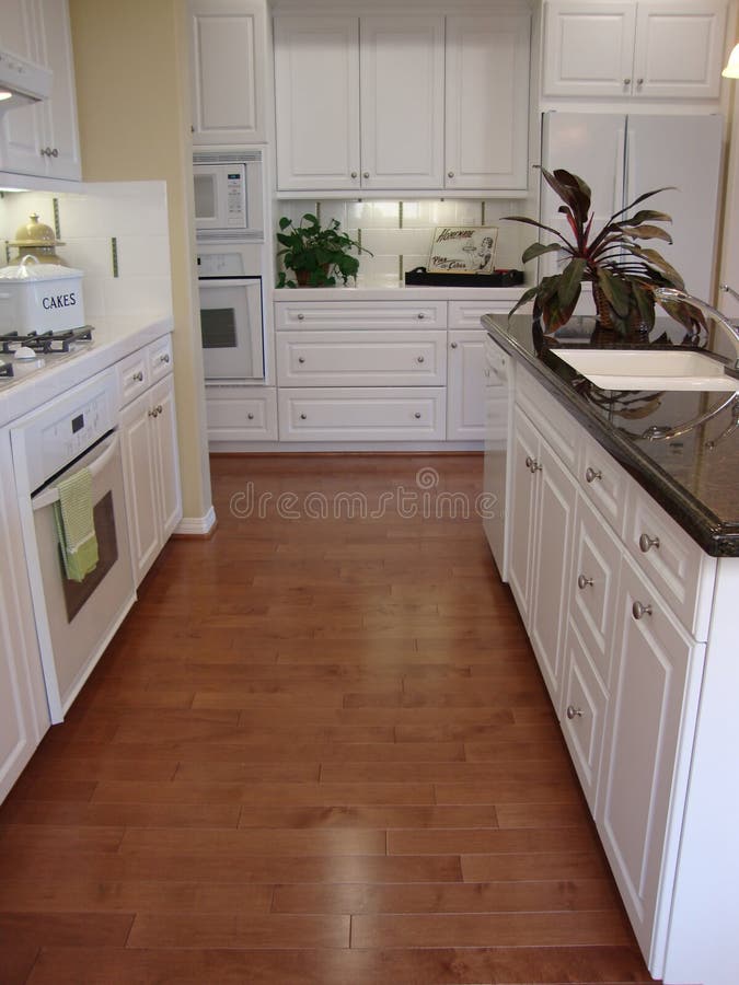Beautiful Kitchen with Wood Floors Stock Photo - Image of decorator ...