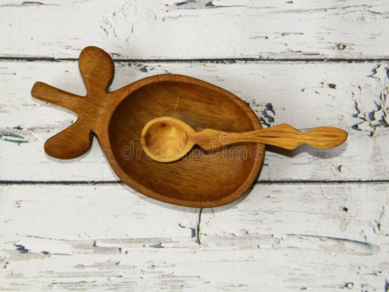 Beautiful Kitchen Wooden Plate with a Spoon on the Table, Stock Image ...