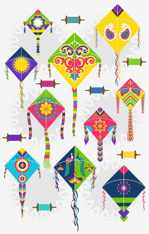 Beautiful Kite Collection, for Makar Sankranti Event Stock Illustration - Illustration of ...