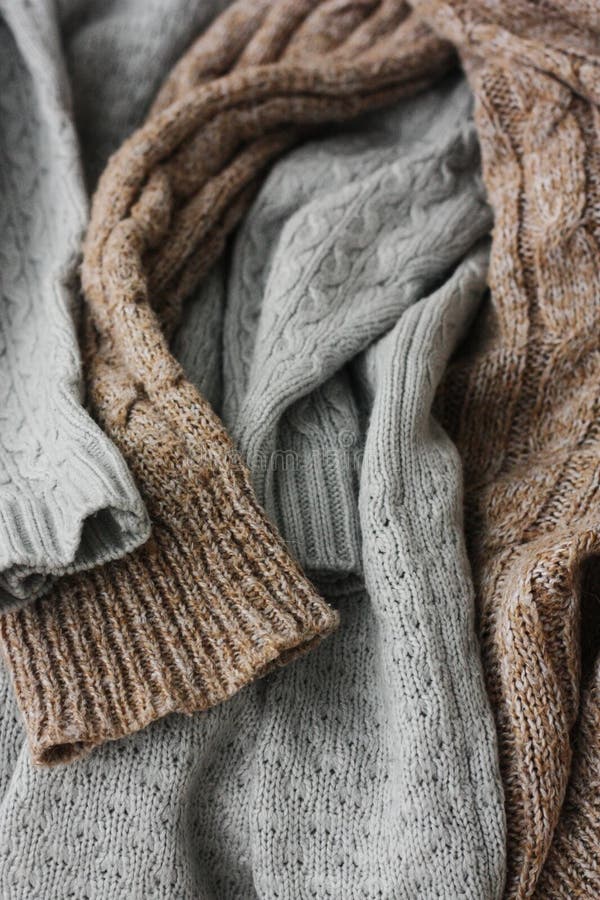 Beautiful Knitted Grey and Brown Sweaters Macro Stock Image - Image of ...