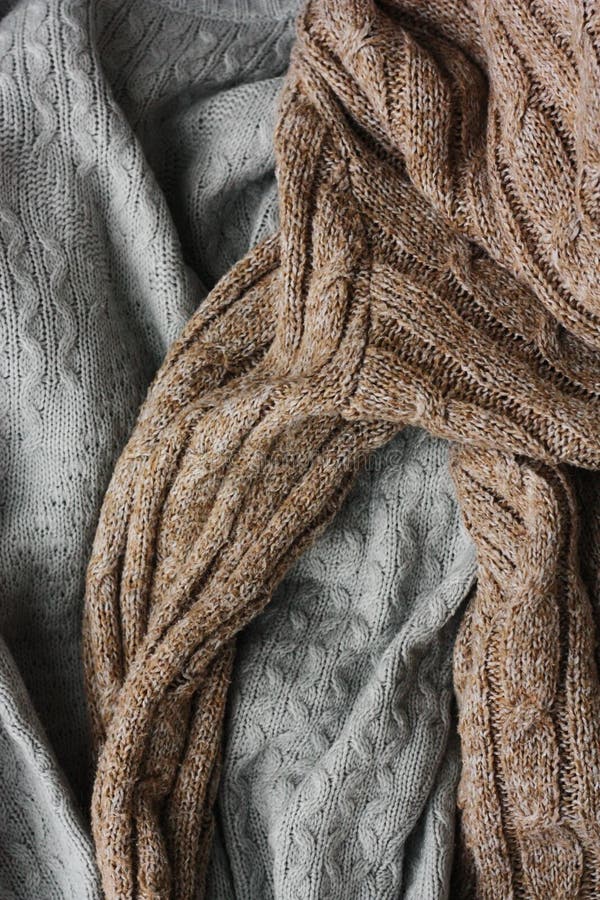 Beautiful Knitted Grey and Brown Sweaters Macro Stock Image - Image of ...