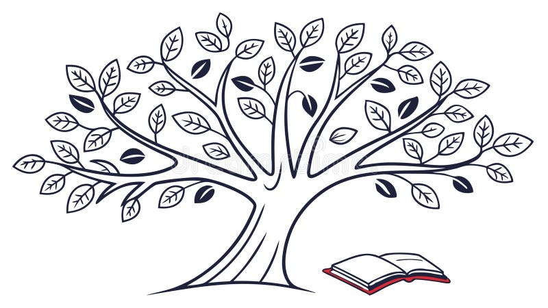 Beautiful Knowledge Tree with Roots in an Open Book Line Art Vector ...