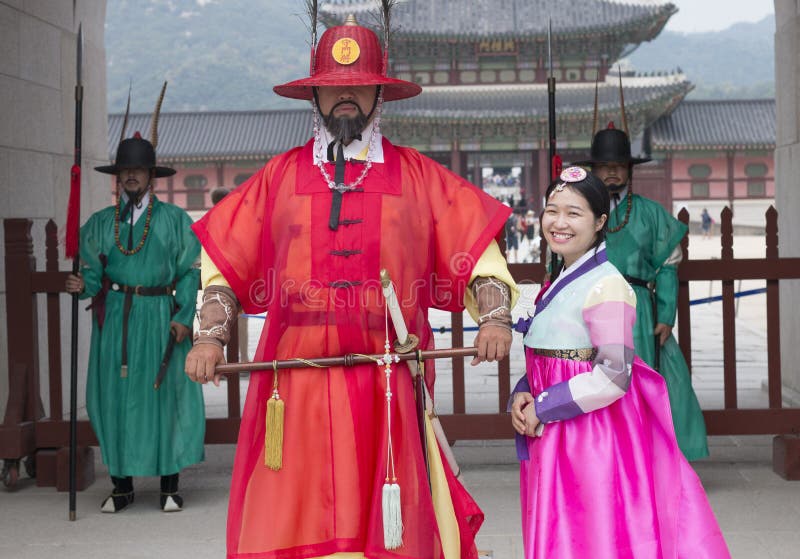 Beautiful Korean Woman Dressed Hanbok In Gyeongbokgung Palace In Seoul