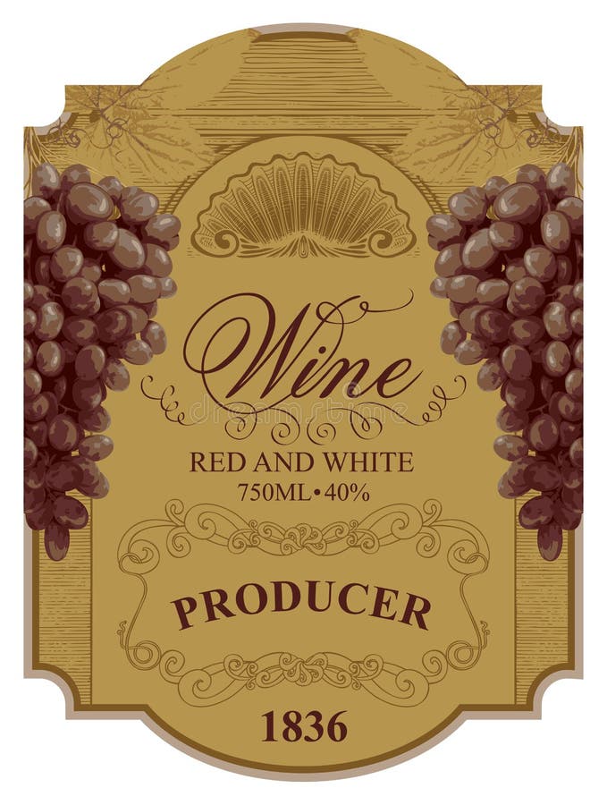 Wine Label in Retro Style with Bunches of Grape Stock Vector ...