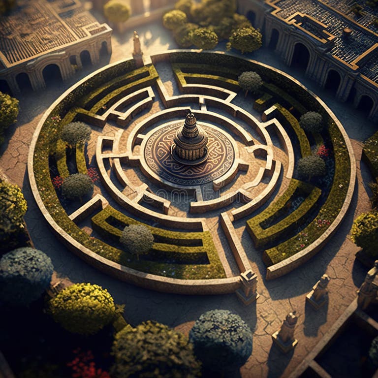 Beautiful Labyrinth from Above. Generative AI Stock Illustration ...
