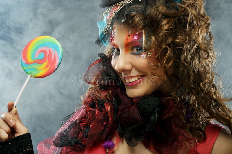 Beautiful Lady with Artistic Make-up. Doll Style Stock Image - Image of ...