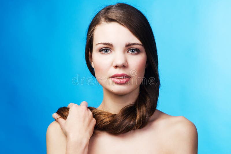 Beautiful Lady on Blue Background Stock Image - Image of beauty ...