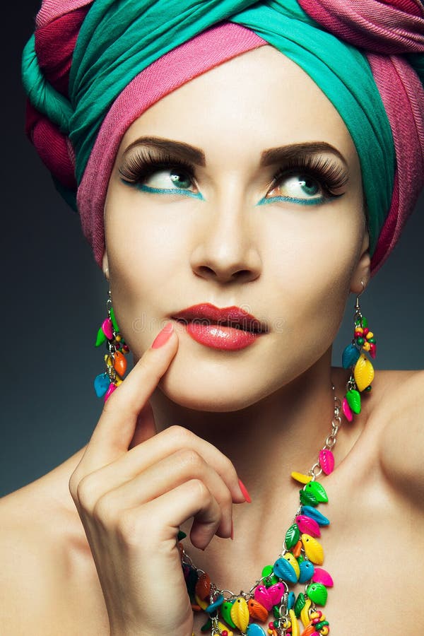 Beautiful Lady with Colored Turban Stock Image - Image of beautiful ...