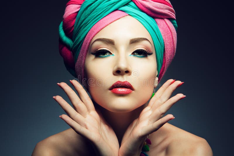 Beautiful Lady with Colored Turban Stock Image - Image of model ...