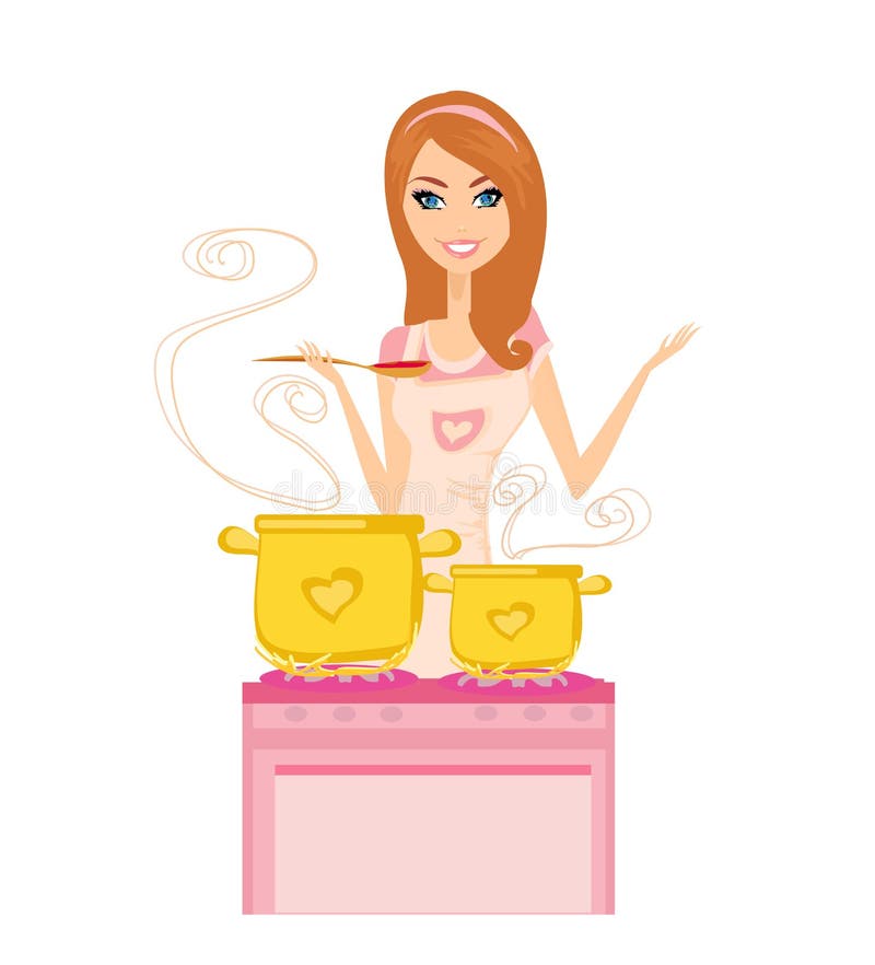 Beautiful Lady Cooking Soup Stock Vector - Illustration of chores ...