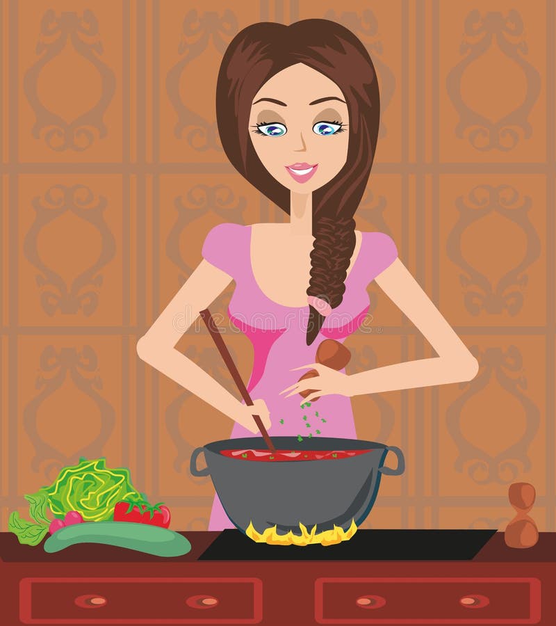 Beautiful Lady Cooking Soup Stock Vector - Illustration of color ...