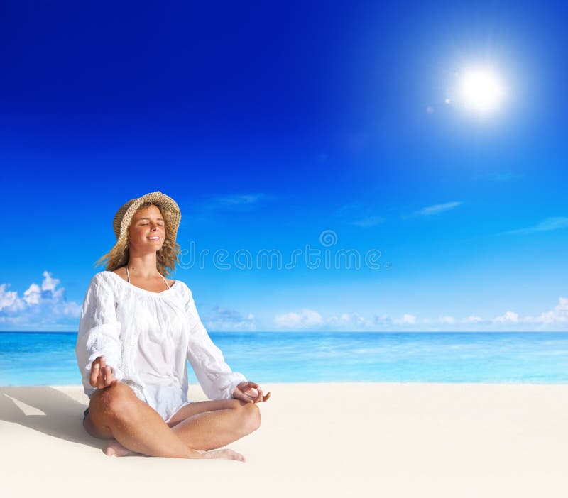Beautiful Lady Doing Yoga on the Beach Stock Image - Image of outdoors ...