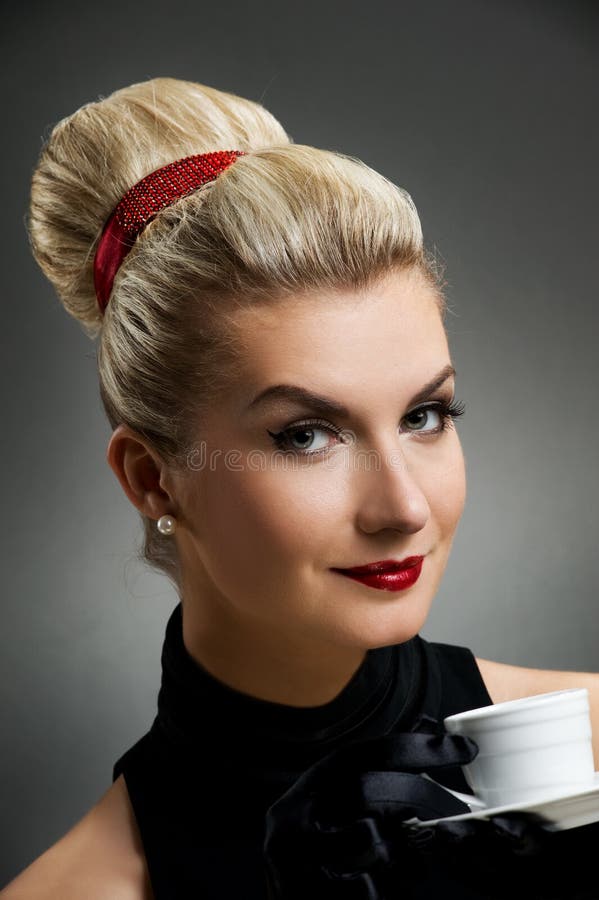 Beautiful Lady Drinking Coffee Stock Photo - Image of delightful, black ...