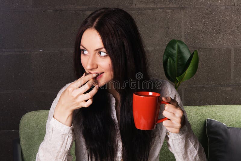 Beautiful Lady Drinking Tea Stock Image - Image of lady, brick: 14461075