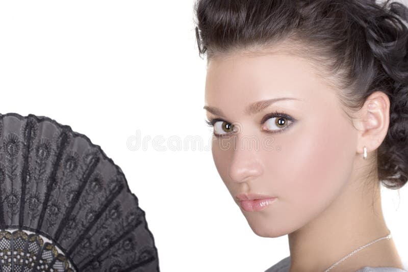 Beautiful Lady And Fan stock photo. Image of lovely, face - 4593900