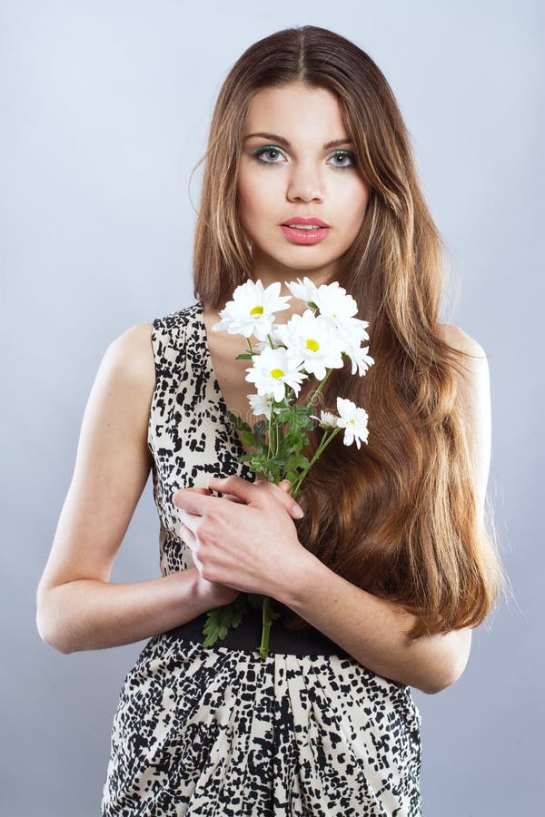 Beautiful Lady with Flowers Bouquet Stock Image - Image of people, lady ...