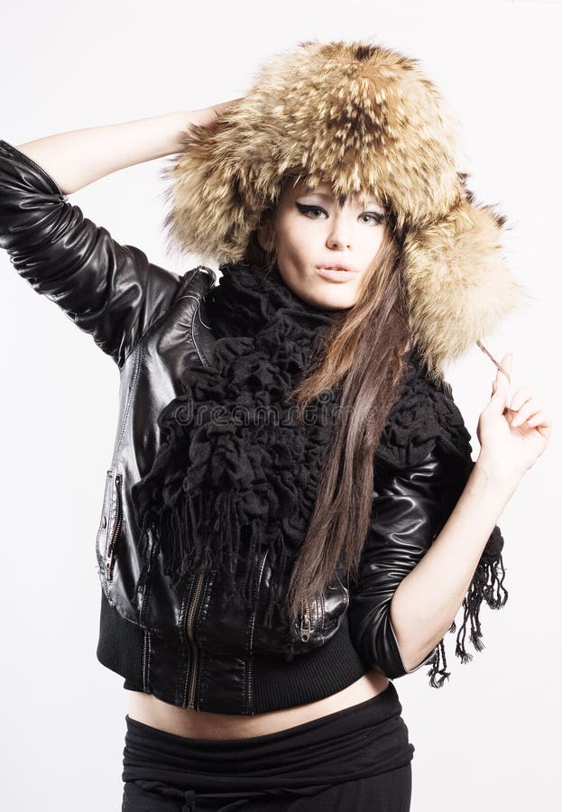 Beautiful lady in fur cap stock image. Image of person - 17805415