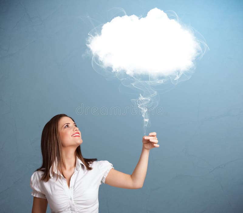 Beautiful Lady Holding Cloud Stock Image - Image of lifestyles, jump ...