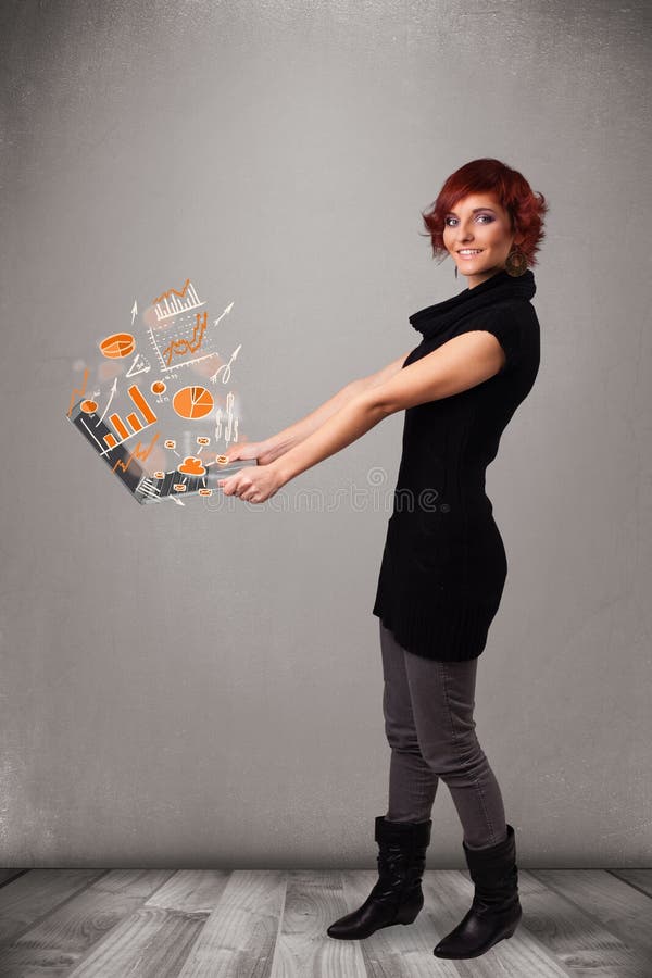 Beautiful Lady Holding Notebook with Graphs and Statistics Stock Image ...