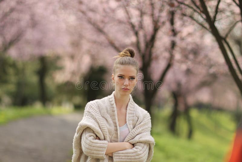 Beautiful Lady in the Park in Spring Time Stock Photo - Image of girl ...