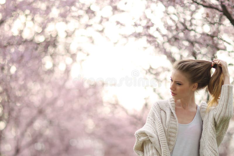 Beautiful Lady in the Park in Spring Time Stock Image - Image of ...