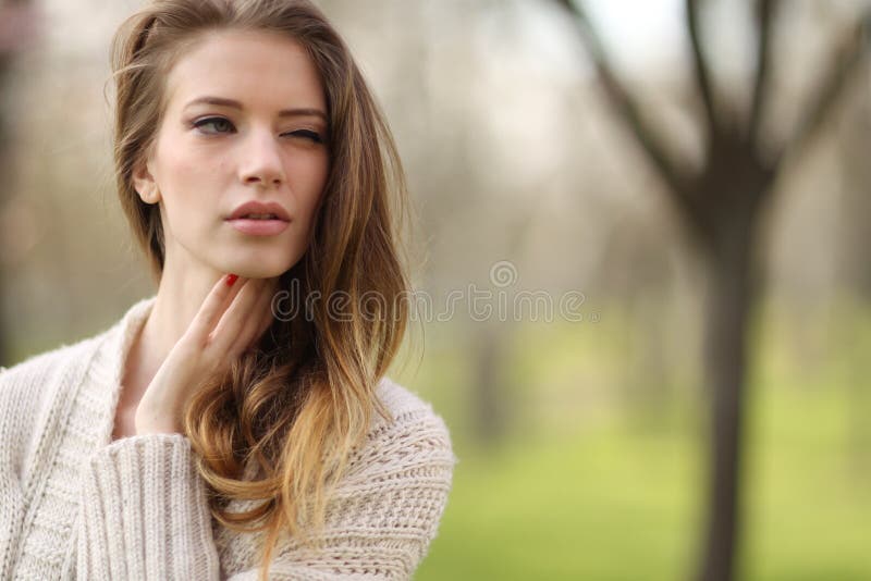 Beautiful Lady in the Park in Spring Time Stock Image - Image of flower ...