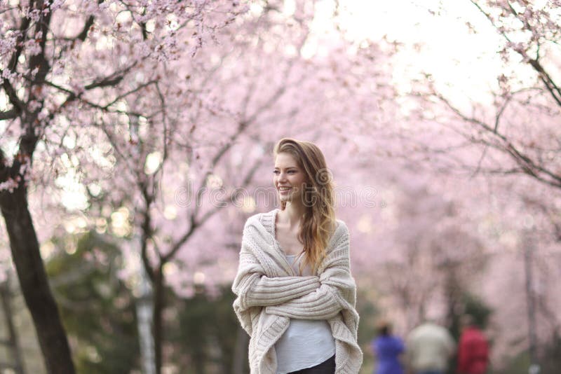 Beautiful Lady in the Park in Spring Time Stock Image - Image of ...