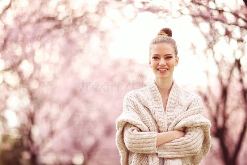 Beautiful Lady in the Park in Spring Time Stock Photo - Image of ...