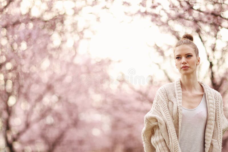 Beautiful Lady in the Park in Spring Time Stock Image - Image of model ...