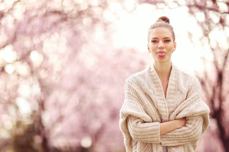 Beautiful Lady in the Park in Spring Time Stock Image - Image of ...