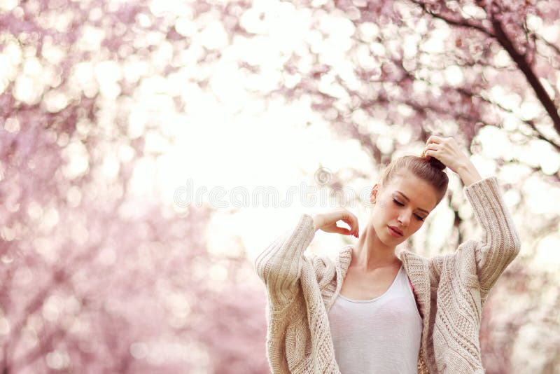 Beautiful Lady in the Park in Spring Time Stock Image - Image of ...