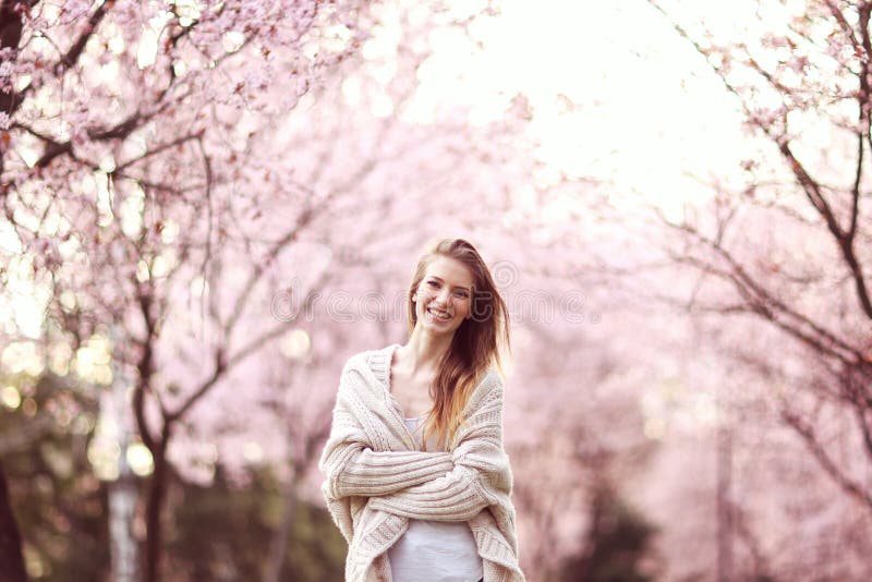 Beautiful Lady in the Park in Spring Time Stock Image - Image of ...