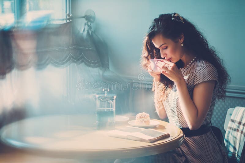 Beautiful Lady Reading Novel in a Cafe Stock Image - Image of novel ...