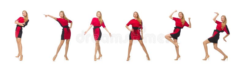 Beautiful Lady in Red Black Dress Isolated on White Stock Photo - Image ...